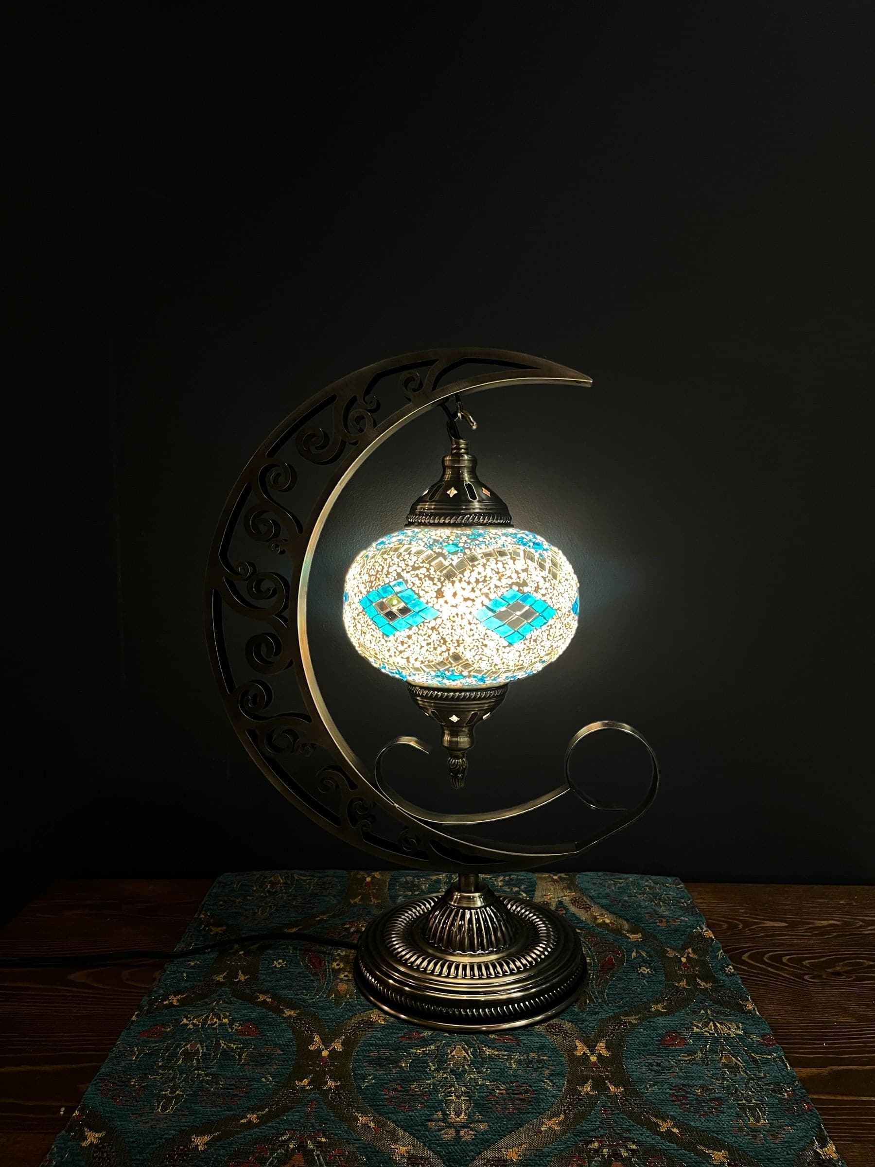 Mosaic Moon Lamp (Turkish Lamps) Aqua-White – Bazaar G Rugs N Gifts