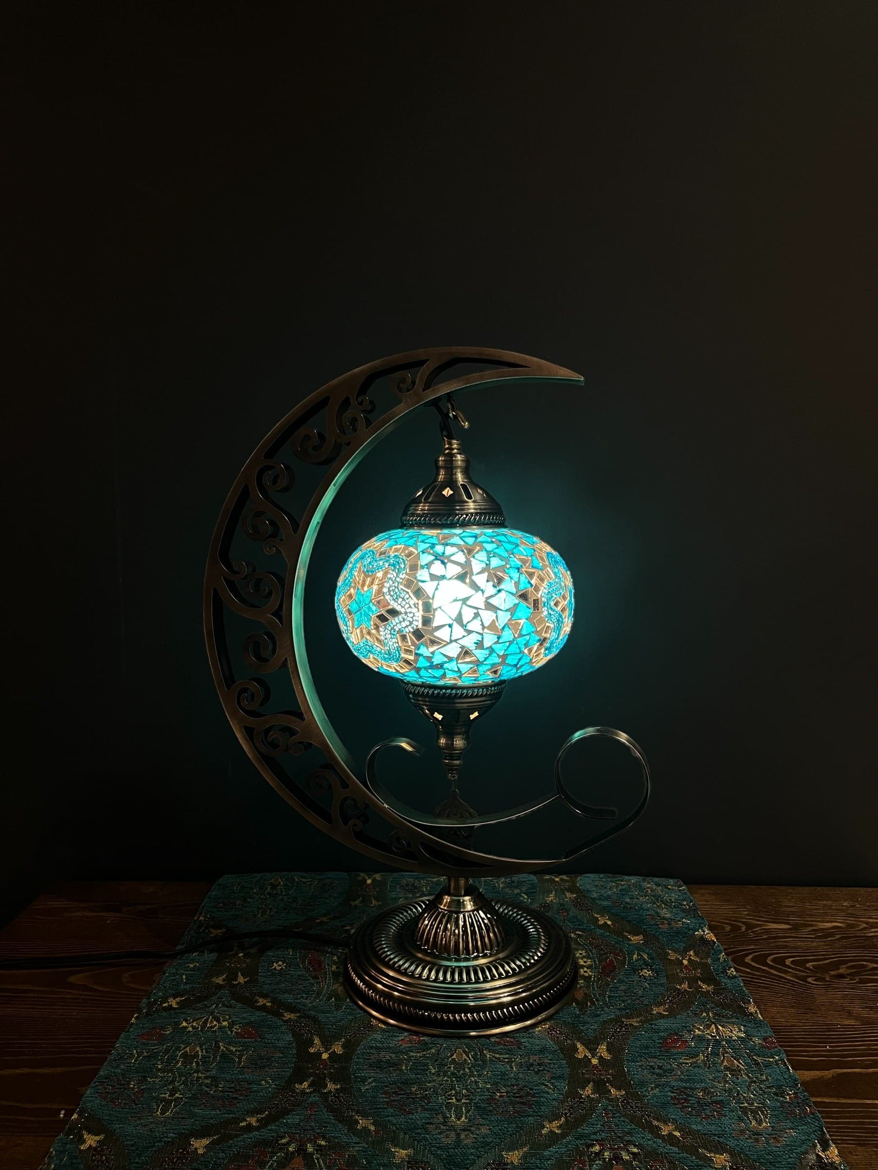 Mosaic Moon Lamp (Turkish Lamps) Aqua – Bazaar G Rugs N Gifts