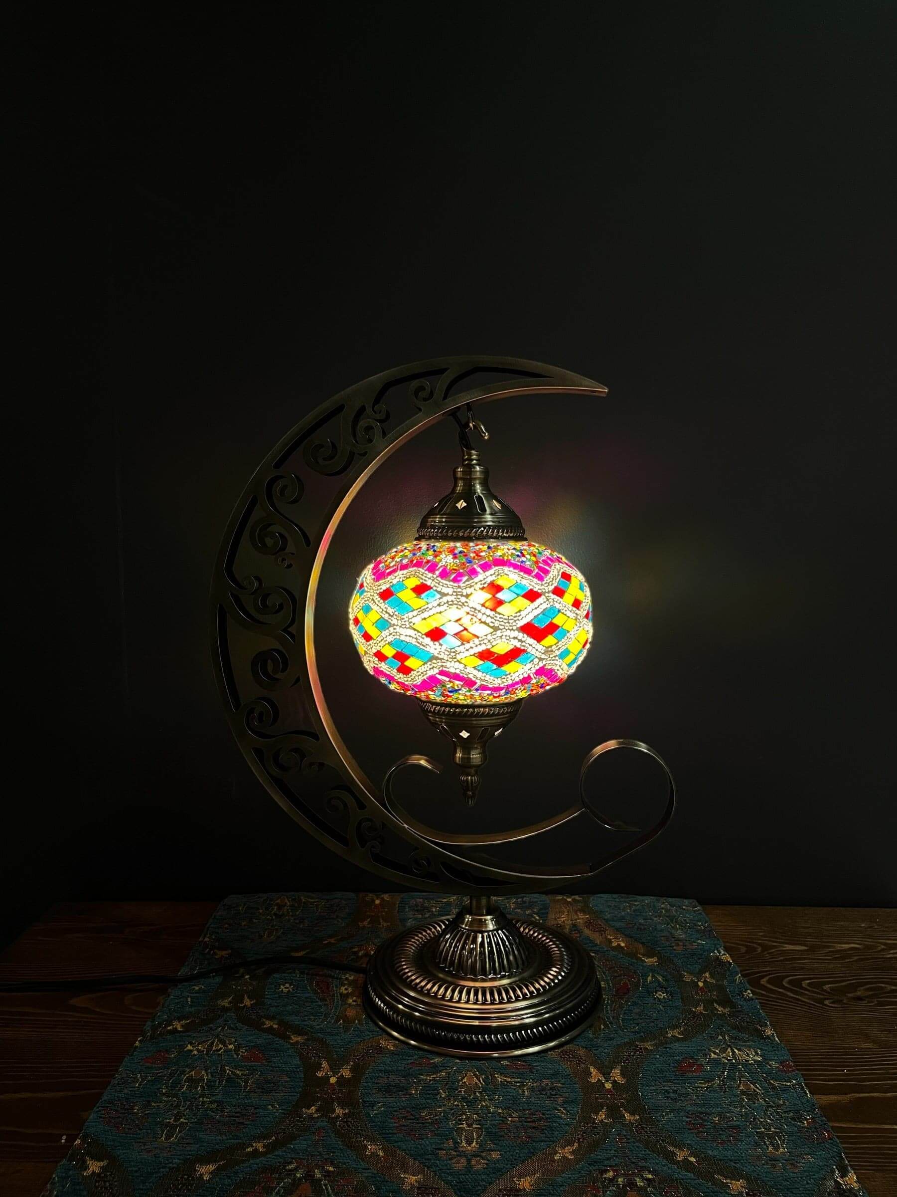 Mosaic Moon Lamp (Turkish Lamps) Rainbow-Diamond – Bazaar G Rugs N Gifts