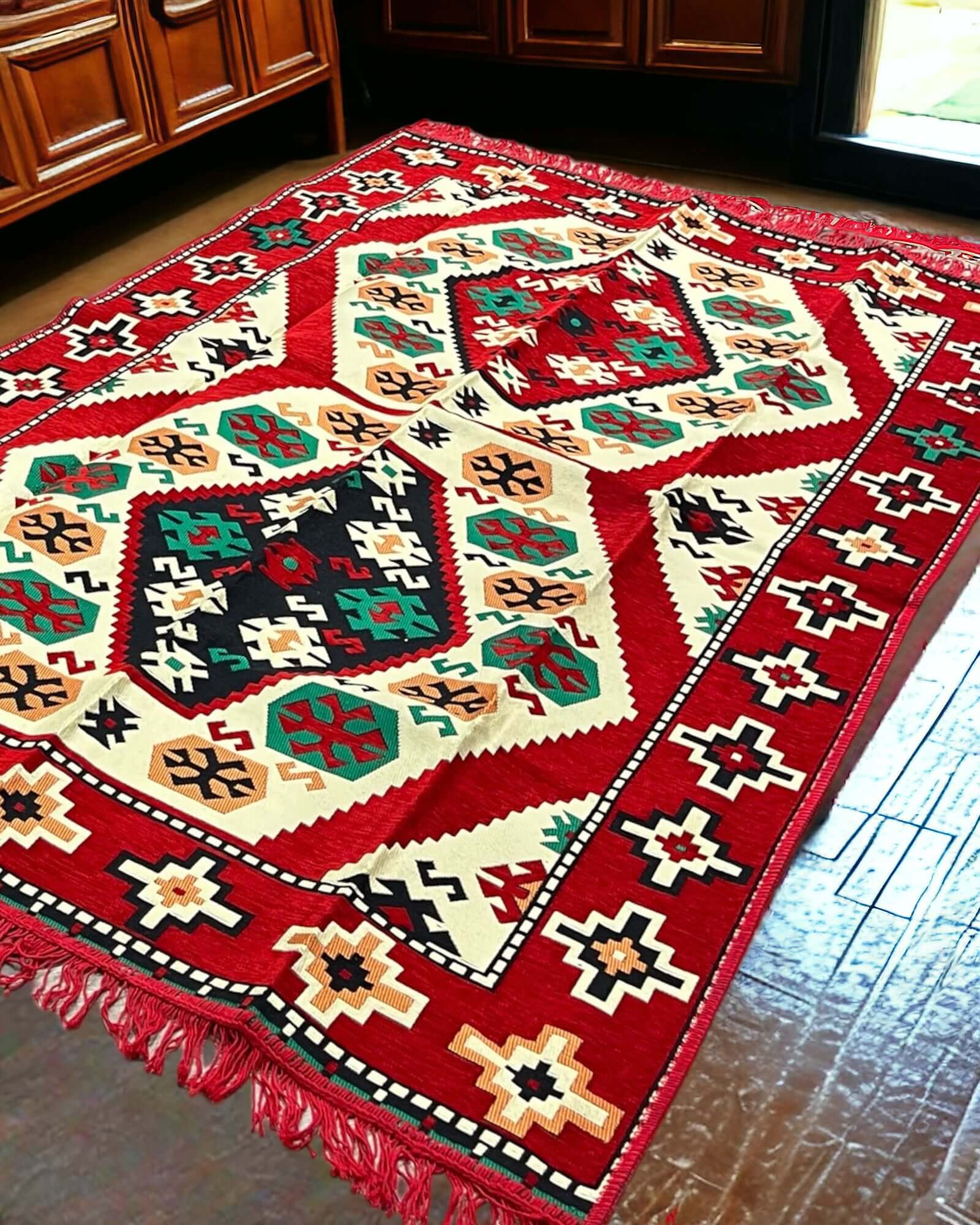 Turkish Kilim Rug (Majlis Red Classic) – Bazaar G Rugs N Gifts